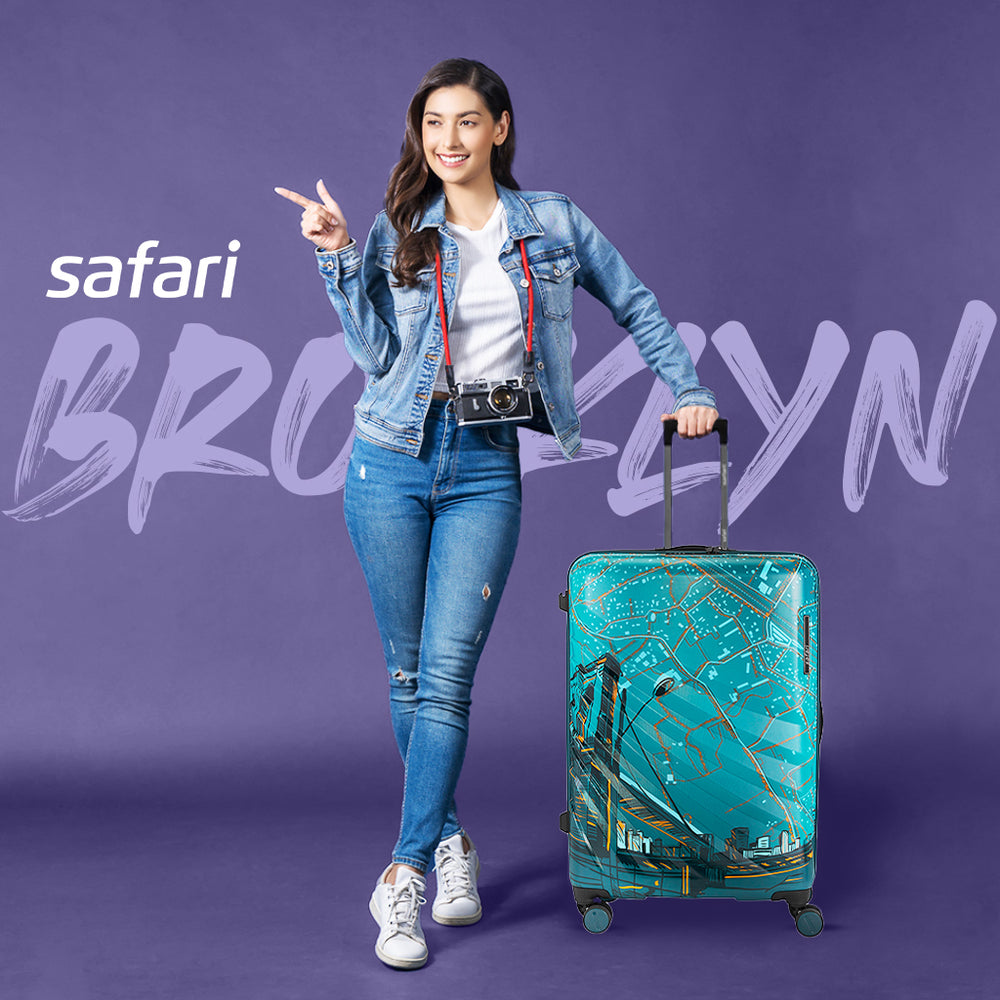 Buy Safari Brooklyn Printed Hard Luggage Teal Online